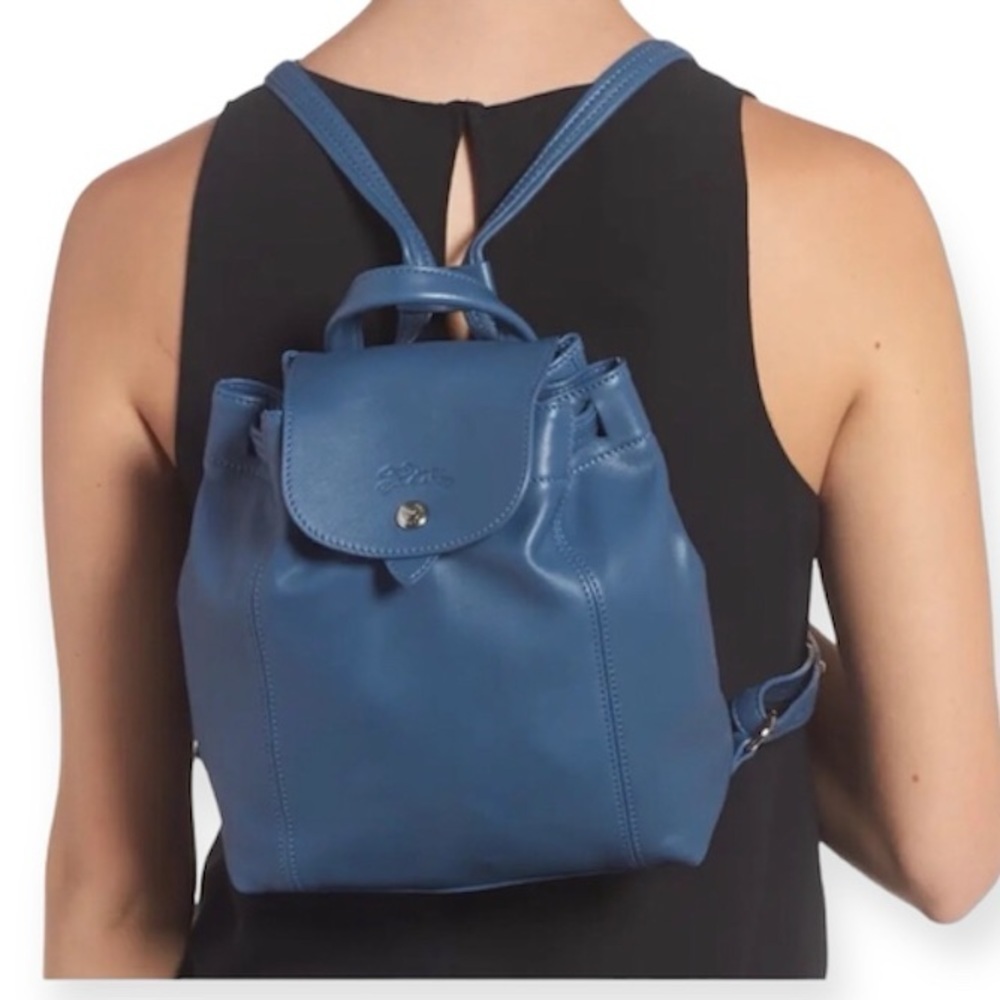 Longchamp Blue Le Pliage Cuir Mini Backpack - Gem